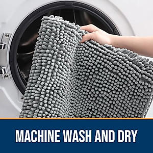 OLANLY Dog Door Mat for Muddy Paws 30x20, Absorbs Moisture and Dirt, Absorbent Non-Slip Washable Mat, Quick Dry Chenille, Mud Mat for Dogs, Entry Indoor Door Mat for Inside Floor, Grey