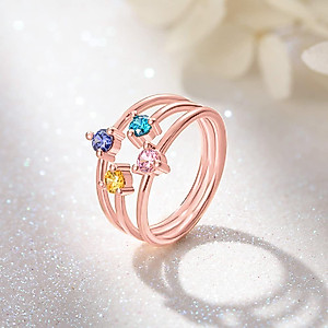 Personalized Birthstone Ring for Woman, Custom Sterling Silver Ring - 5 Birth Stones Rings for Mom, Mother's Day Birthday Gift