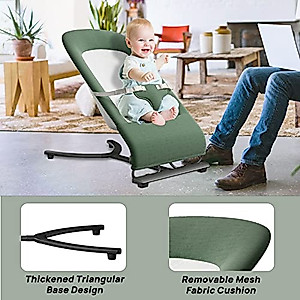 KIDSVIEW Bouncer for Babies, Baby Bouncer 0-6 Months, Baby Bouncers for Infants with Adjustable Height Positions with Overhead Pillow and Calming Bounce (Green)