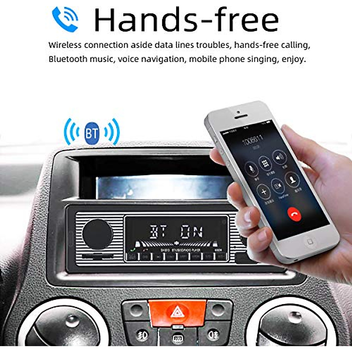FYPLAY Classic Bluetooth Car Stereo , FM Radio Receiver, Hands-Free Calling, Built-in Microphone, USB/SD/AUX Port, Support MP3/WMA/WAV, Dual Knob Audio Car Multimedia Player, Remote Control