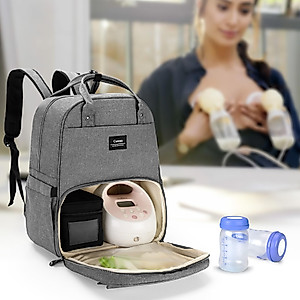 CURMIO Breast Pump Bag Compatible for Spectra S1, S2, Medela, Breast Pump Backpack with Compartment for Cooler Bag, with Padded Laptop Sleeve and Pockets for Working Moms, Gray