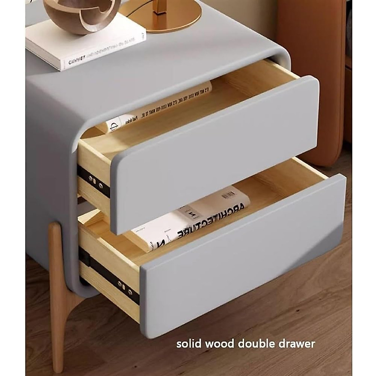 YWSXHS Modern Nightstand with 2 Drawers, Accent Bed Side Table with High Legs, Wooden Bedside Table, Bdeside Table, End Table, for Living Room, Small Space (Color : Cream White, Size : 45cm/17.7in)