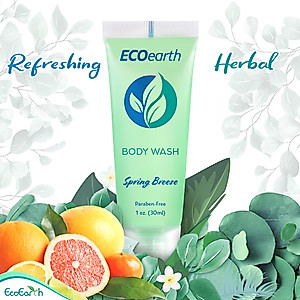 EcoEarth Travel Size Body Wash (1 fl oz, 100 PK, Spring Breeze), Delight Your Guests with a Revitalizing and Refreshing Hotel Body Wash, Quality Mini and Small Size Guest Hotel Toiletries in Bulk