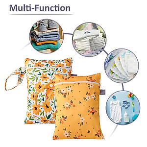 Happy Cherry Cloth Diaper Wet Dry Bags Waterproof Reusable with Two Zippered Pockets Travel Beach Pool Daycare Soiled Baby or Wet Clothes 2pcs 7.09 in x 9.84 in