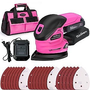 Cordless Detail Sander - 20V Electric Hand Sander with 22Pcs Sandpapers, 12000 RPM Mouse Sander with Dust Bag, Compact Palm Sander Tool for Tight Spaces Woodworking, 2.0Ah Battery and Charger Included