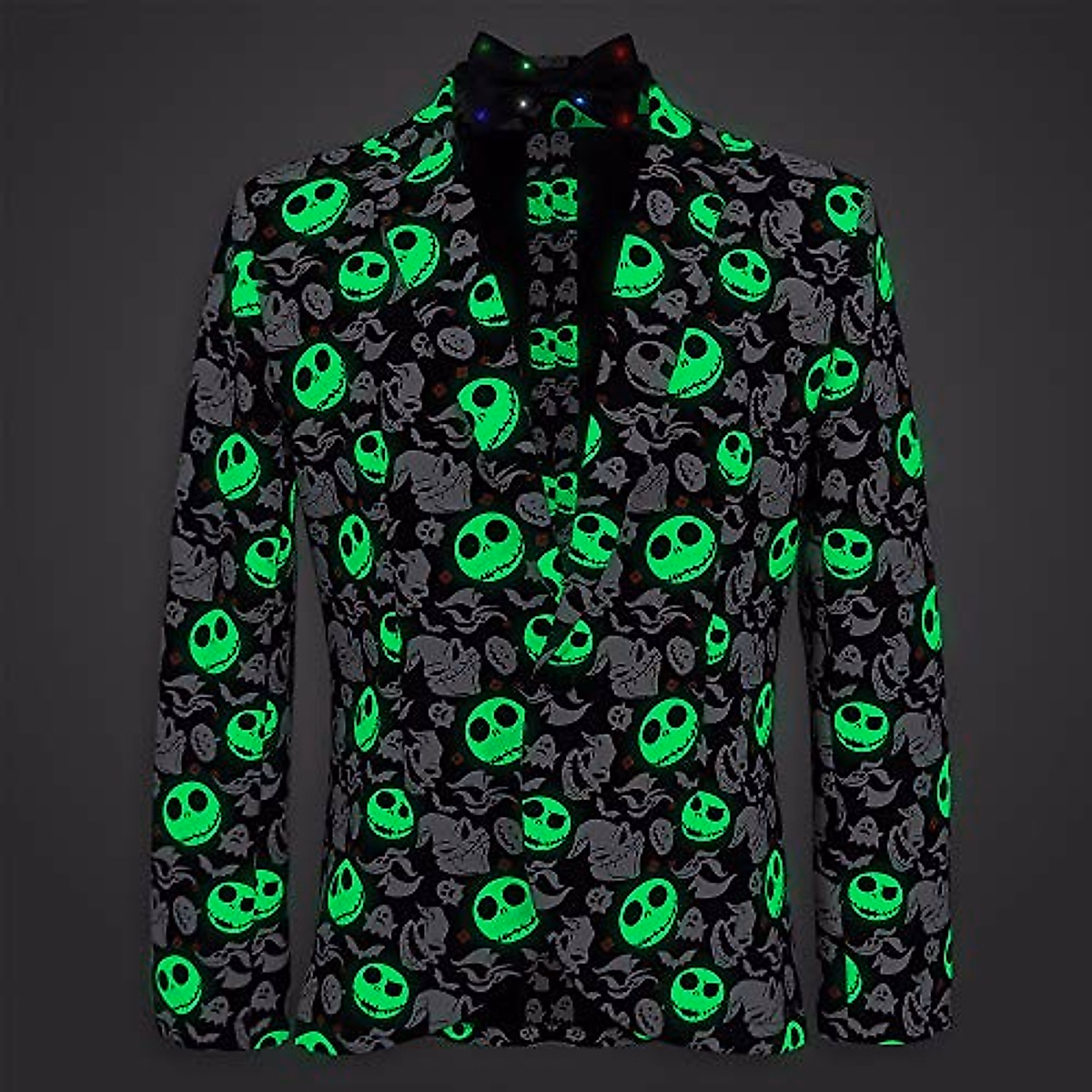 Disney Tim Burton's The Nightmare Before Christmas Glow in the Dark Half Suit and Light Up Tie for Adults, Size S/M