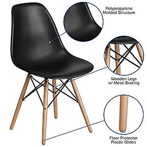 Flash Furniture Elon Series Black Plastic Chair with Wooden Legs