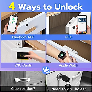 Cabinet Lock, Dhiedas RFID Hidden Smart Cabinet Lock Bluetooth Electronic Cabinet Lock DIY Child Safety Lock for Liquor Cabinet Drawer Locker Cupboard Concealment Furniture