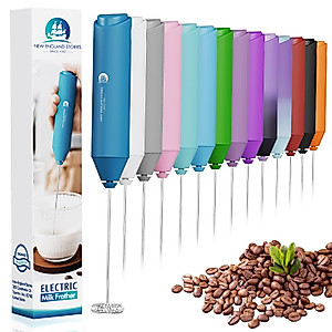 Powerful Milk Frother Handheld Foam Maker, Mini Whisk Drink Mixer for Coffee, Cappuccino, Latte, Matcha, Hot Chocolate, No Stand, Metal Blue