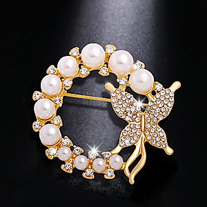 Butterfly Pearl Brooch Gold Elegant Bridal Vintage style Pins Wedding Banquet Anniversary Brooch