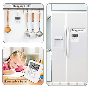 Digital Kitchen Timer with Mute/Lound Alarm Switch,3 in 1 Multifunctional Clock Alarm Count UP/Down Timer,24-Hours Memory Function Magnetic Timer for Cooking Learning(White)