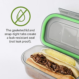 MyGo Container Half-Sized To-Go Single Compartment Container, 8" X 5" X 2-1/2", Reusable, Microwave Safe, NSF Certified, Smoke/Green