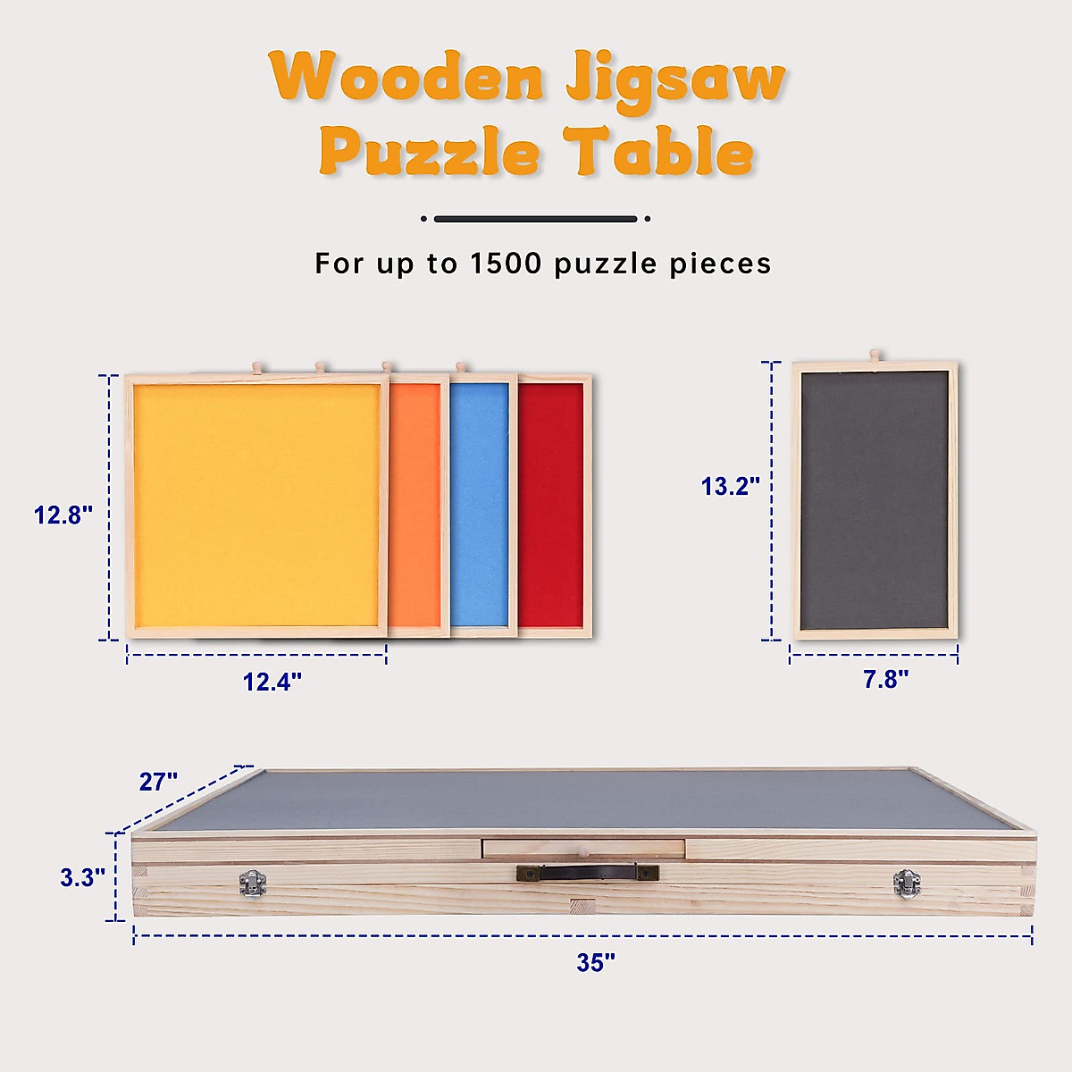 SOKO Wooden Jigsaw Puzzle Board - 1500 Piece Folding Puzzle Table with 5 Drawers & Covers 35" × 27" Portable Jigsaw Puzzle Table, 4-Tilting-Angle Adjustable Puzzle Board for Adults and Children