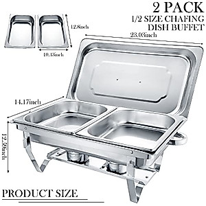 2 Pack 8 Quart Chafing Dish Buffet Set Half Size Stainless Steel Chafing Dishes Silver Rectangular Catering Chafer Warmer with Food Tray Lid and Fuel Holder for Wedding Party Banquet Catering Events