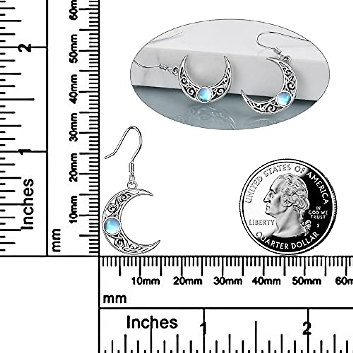 POPLYKE Moonstone Earrings for Women Crescent Moon Sterling Silver Celtic Irish Jewelry Hypoallergenic Gifts for Girl Mother Daughter Sister