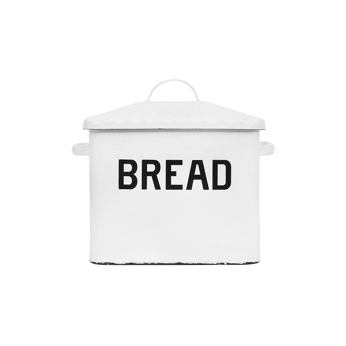 Creative Co-Op Farmhouse Enameled Metal Bread Box with "Bread" Message, White