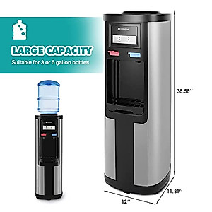 COSVALVE Water Dispenser 5 Gallon Top Loading Hot and Cold Water Stainless Body Compression Refrigeration with Child Safety Lock for Home Office Use