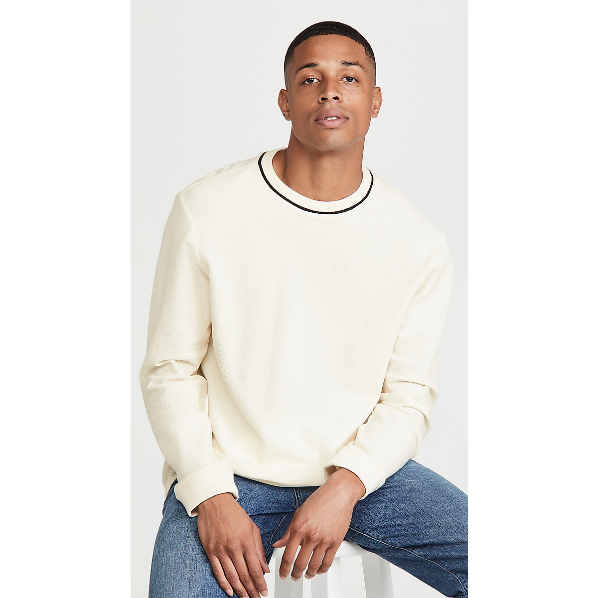 Club Monaco Men's Pique Sweatshirt, Blanc DE Blanc, Large