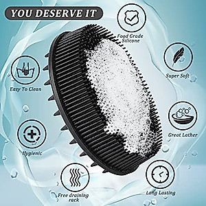 2pcs Upgrade Silicone Body Scrubber,Easy to Clean Silicone Loofah,Exfoliating Body Brush,and More Hygienic Than Traditional Loofah,Lathers Well(Black&Purple)