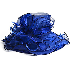 Ruphedy Women Derby Church Dress Fascinator Wide Brim Tea Party Wedding Hats S042b (S056-Navy)