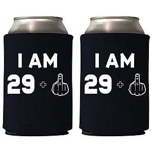 Veracco I AM 29 + 1 Middle Finger 30 Years Can Coolie Holder 30th Birthday Gift Dirty Thirty Party Favors Decorations (Black, 12)