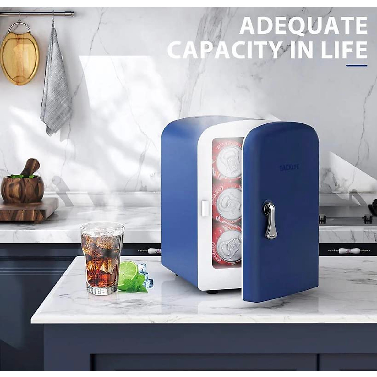 Mini Fridge 4 Liter AC/DC Portable Personal Fridge, Energy Saving Cooler and Warmer Refrigerator for Office, Car, Bedroom, 100% Freon-Free Great for Skincare, Fruit, Food Blue (Blue)