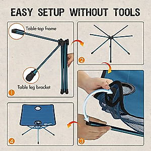 PORTAL Folding Camping Table, Ultralight Compact Aluminum Mesh Table with Carrying Bag, Small Beach Table Foldable Portable for Sand, Outdoor, Picnic, Camp, Boat, Travel, Blue