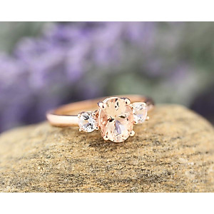 GNG 1 1/2 CTTW Natural Morganite and White Topaz 3 stone Ring In 10k Rose Gold (rose-gold, 7)