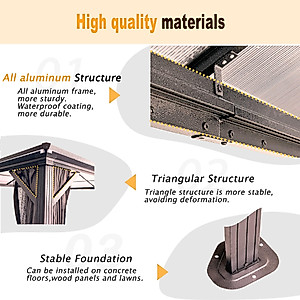10'x13'Hard top Gazebo Patio Pavilion Double Room PC Roof Canopy Outdoor Aluminum Frame Permanent Metal Pavilion with Net and Curtain, Suitable for Backyard, Garden, Lawn (Brown)