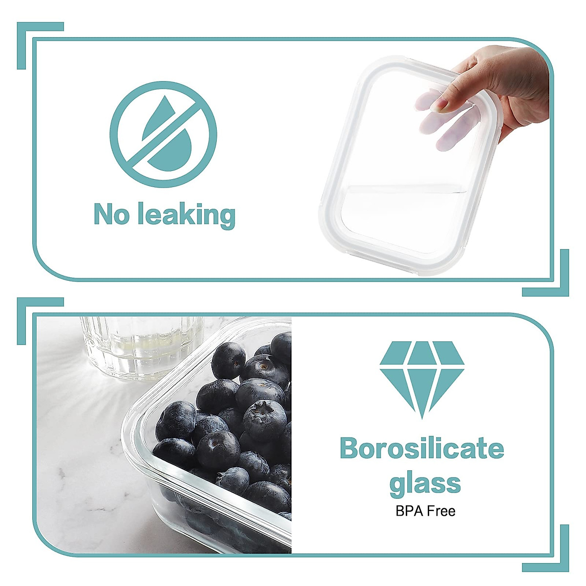 HOMBERKING 10 Pack Glass Meal Prep Containers, Glass Food Storage Containers with Lids, Airtight Glass Lunch Bento Boxes, BPA-Free & Leak Proof (10 lids & 10 Containers) - White