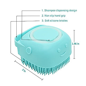 Dog Bath Brush, Soft Silicone Rubber Dog Grooming Brush Pet Massage Brush Shampoo Dispenserfor Short Long Haired Dogs and Cats Washing Shower(blue)