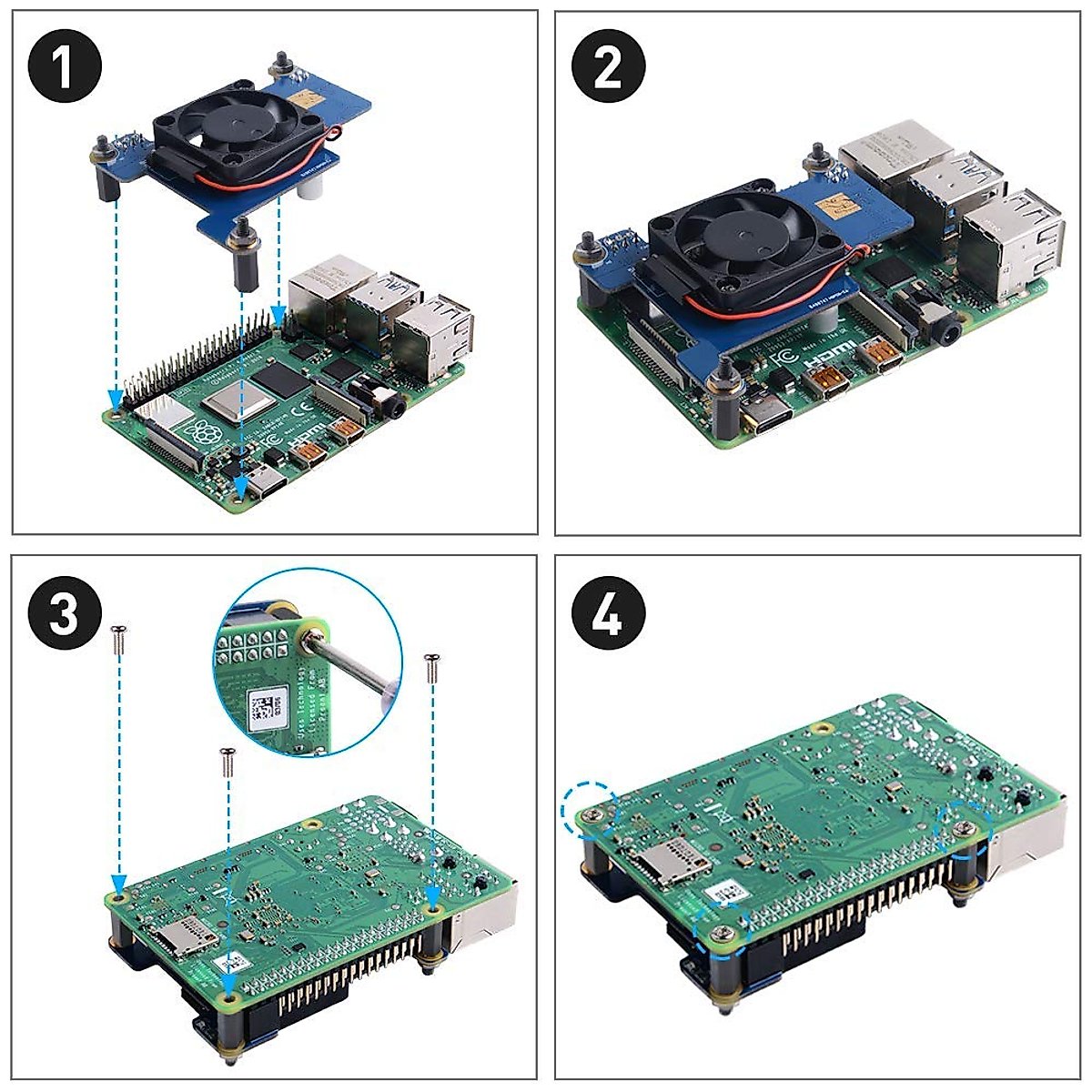 GeeekPi PoE HAT for Raspberry Pi 4, Support IEEE 802.3af or 802.3at PoE Standard, with Cooling Fan 30x30x7mm for Raspberry Pi 4 Model B / 3B+ 3B Plus
