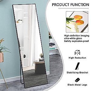 WIIS' IDEA Full Length Floor Mirror, Full Body Standing Mirror, Alu Free Dressing Mirror Standing, Hanging or Leaning Against Wall Mirror for Bedroom, Living Room (Grey, 65”x23-Wood)