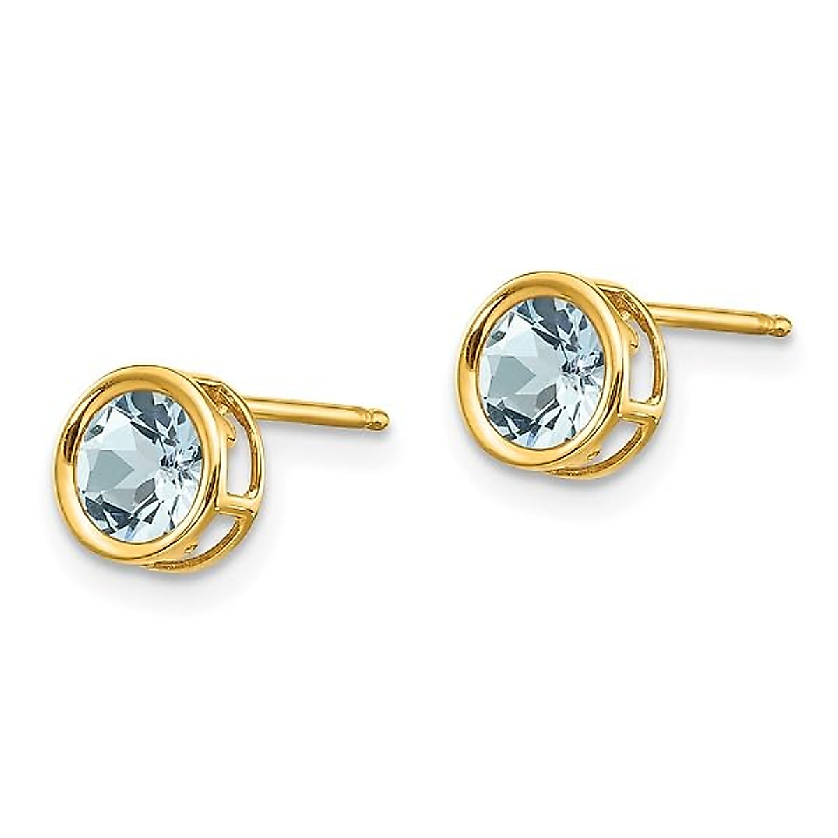 14K Yellow Gold 5mm Blue Aquamarine Studs Gemstone Earrings March Birthstone Jewelry