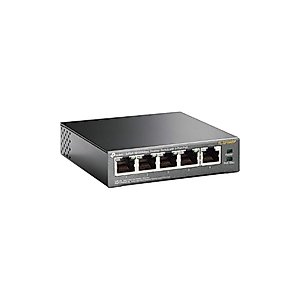 TP-LINK (TL-SF1005P) 5-Port 10/100 Unmanaged Desktop Switch, 4 Port PoE, Steel Case