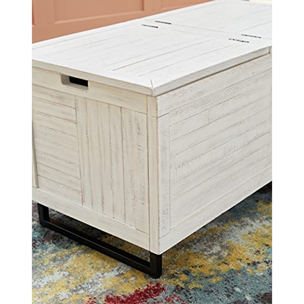 Signature Design by Ashley Coltport Storage Trunk or Coffee Table, Distressed White