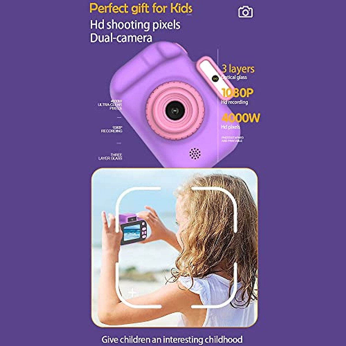 Cute Mini Selfie Camera 4000W Pixel Digital Toy for Boys Girls Students, Digital Camera Screen Kids Camcorde with Soft Lighting Eye Protection Christmas Birthday Festival Gift