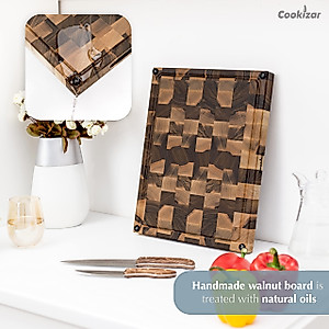 Cookizar Walnut Cutting Boards for Kitchen End Grain Cutting Board - Chopping Board Wood Cutting Board - Wooden Butcher Block Cutting Board, Meat Cutting Board with Juice Groove EBC