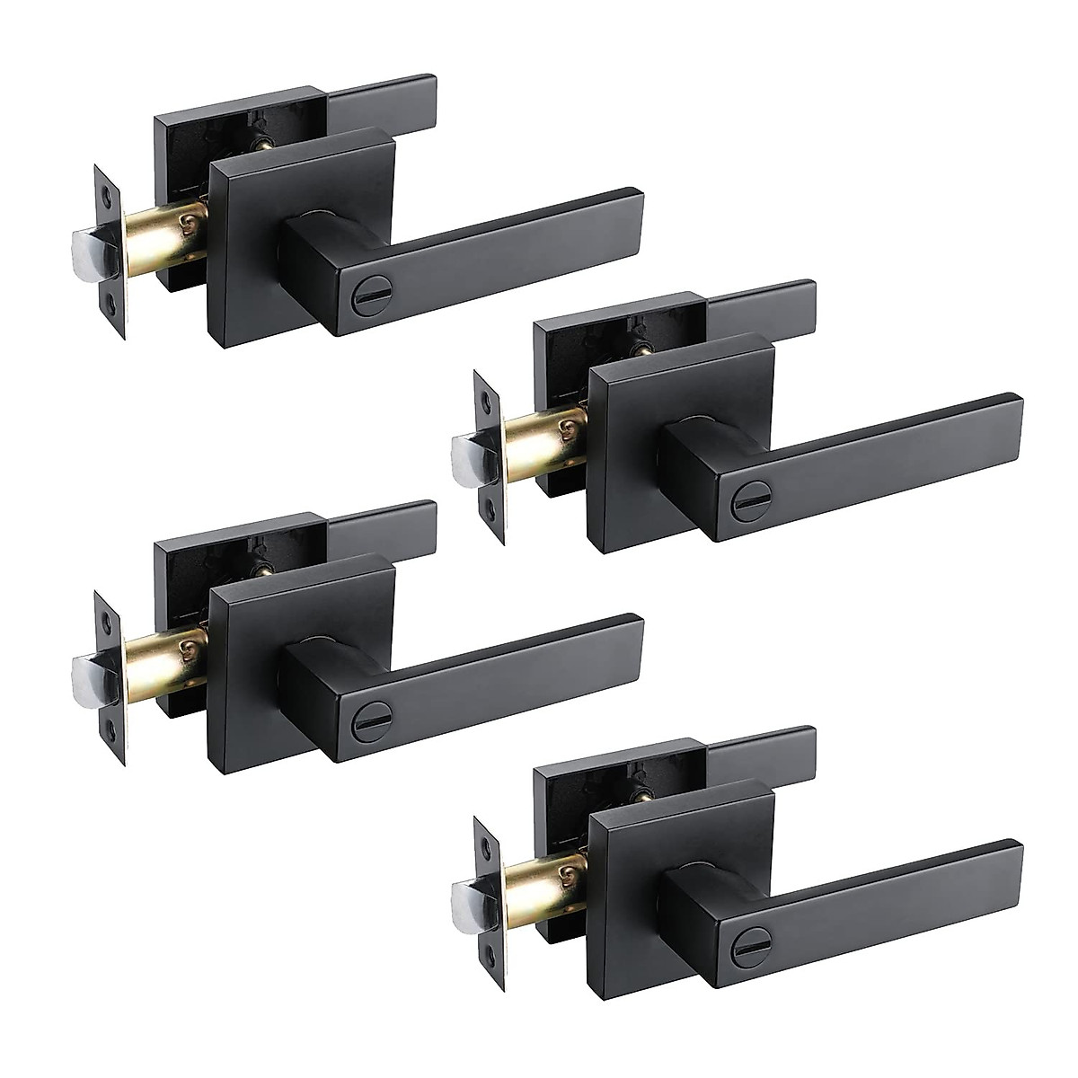 DYM Bath Room Door Lock with Heavy Duty Door Lever Made from Zinc Alloy and Matte Black Finished,FYMON3503-BM-BK-4P, 4 Pack