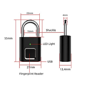 Smart Keyless Fingerprint Padlock, Biometric Fingerprint Padlock Prevent Theft Dustproof Rechargeable for Fence for Gym for Bicycle