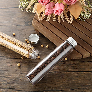 Acrux7 40 pcs Clear Flat Plastic Test Tube with Screw Caps 110ml - Flat-Bottomed Transparent Test Tube for Bath Salt Candy Storage (151 x 34 mm)