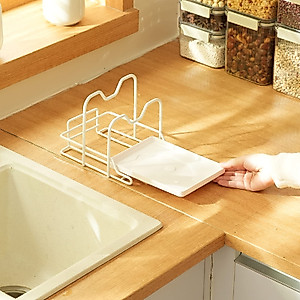 SUNFCON Upgraded Pot Pan Lids Holder Large Cookbook Stand Spoon Rest Cutting Board Rack Chopping Board Organizer Stand w Drip Tray Kitchen Countertop White