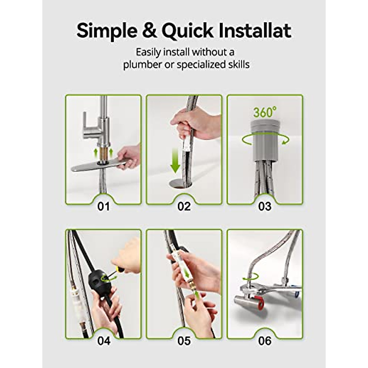 Kitchen Faucet, REXMEO Premium with 9 Min Installation Kitchen Sink Faucet with Pull Down Sprayer for Kitchen Sink, Three Mode Single-Handle High Arc Brushed Nickel Stainless Steel Faucet Space Silver