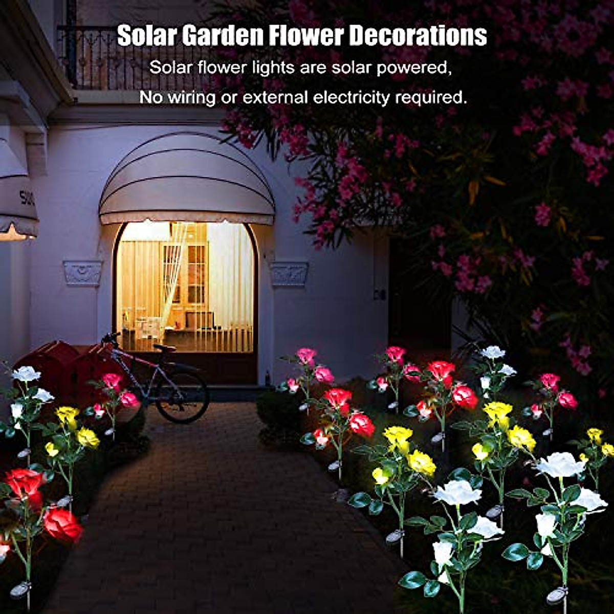 Solar Garden Stake Lights, Waterproof Solar Rose Lights Outdoor Decorative Rose Flowers LED Lights with 3 Roses for Garden Landscape Lawn Yard Courtyard Patio Backyard Decorations