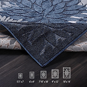 CAMILSON Indoor/Outdoor Rug, Navy Blue 5x7 Floral Exotic Tropical Area Rugs for Indoor and Outdoor patios, Easy-Cleaning Non-Shedding Living Room, Garden and Kitchen Washable Outside Carpet (5 x 7)