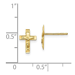 Diamond2Deal 14k Yellow Gold Crucifix Stud Earrings Fine Jewelry for Women (L-10 mm W-8 mm)