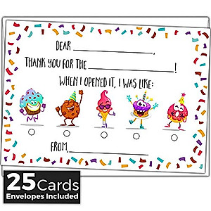 Kids Fill in the Blank Thank You Cards - 25 Cards Including Envelopes - Fun Gender Neutral Thank You Notes For Boys or Girls