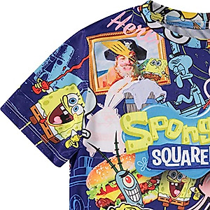 SpongeBob SquarePants Boys Shirt - Spongebob Tee - Spongebob Sublimated Allover T-Shirt (White, 14/16)