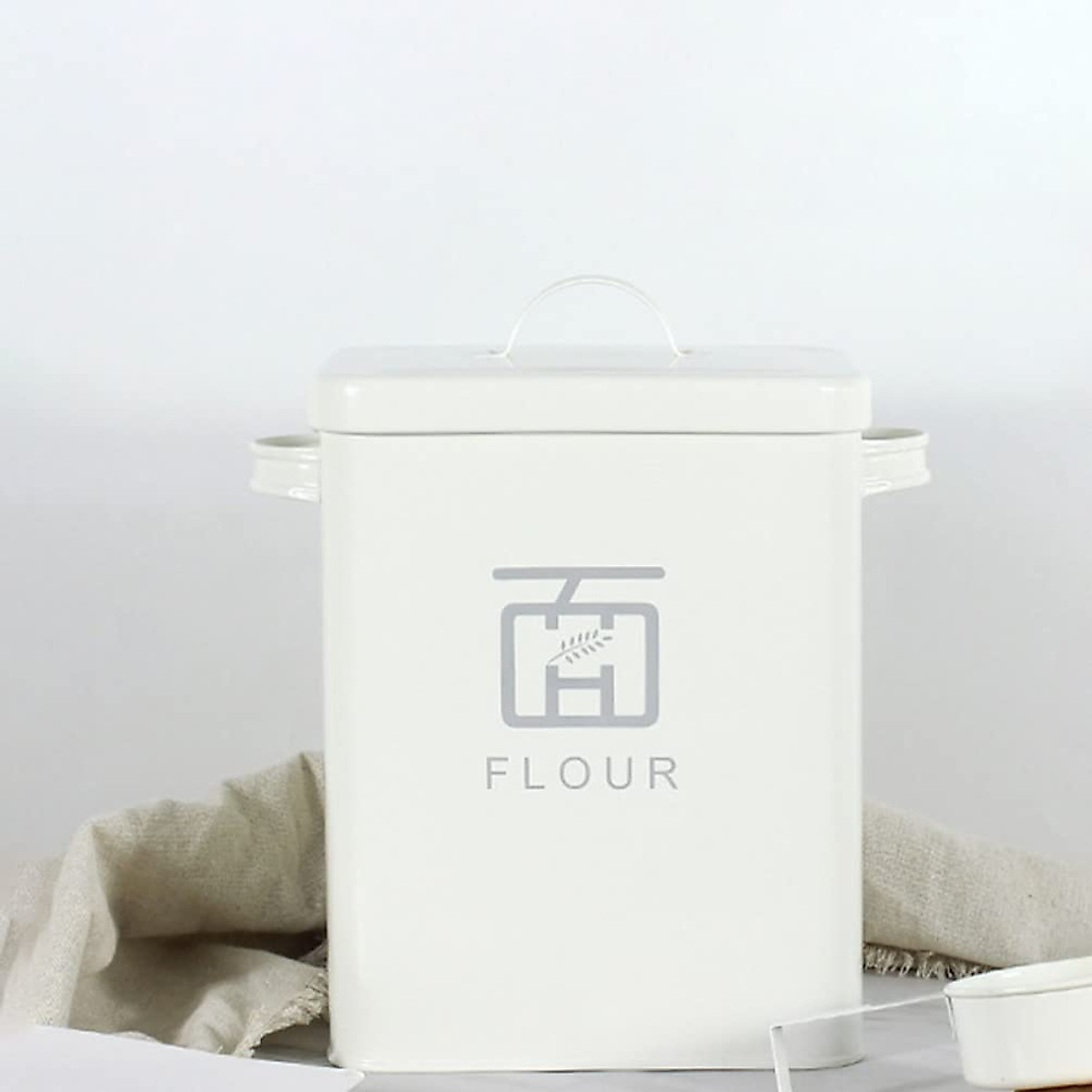 Cabilock Box Flour Bucket Iron White To Rotate Organizer Household