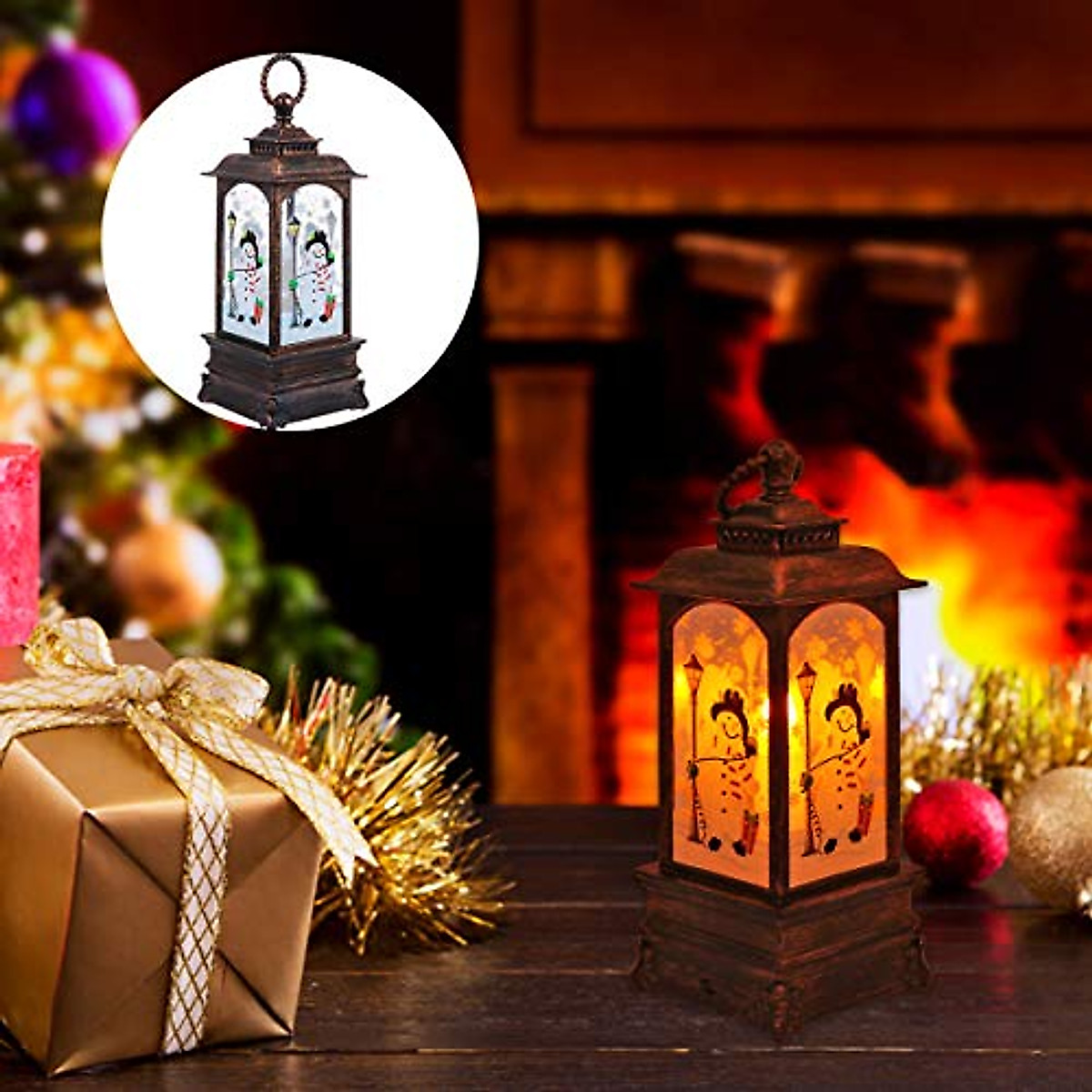 Veemoon Christmas Lanterns Light Lighted Christmas, Fall Snow Globe Lantern, Thanksgiving Candle Light Lamp Snow Globe for Fall Harvest Day Home Fall Decor Gift Xmas Wind Light